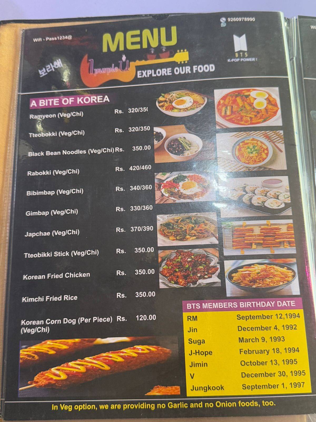Menu at I Purple U Cafe - Best Korean/Nepali Cafe in Siliguri, Bara Gharia