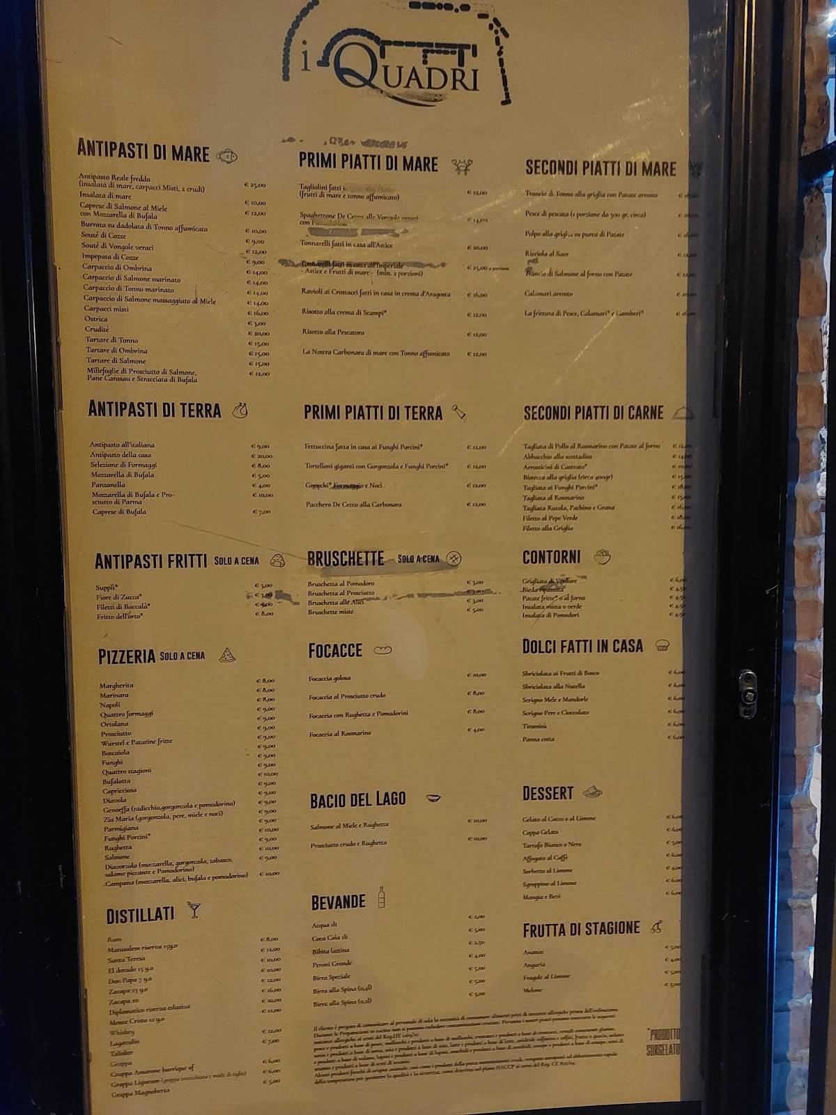 Menu da I Quadri ristorante, Castel Gandolfo
