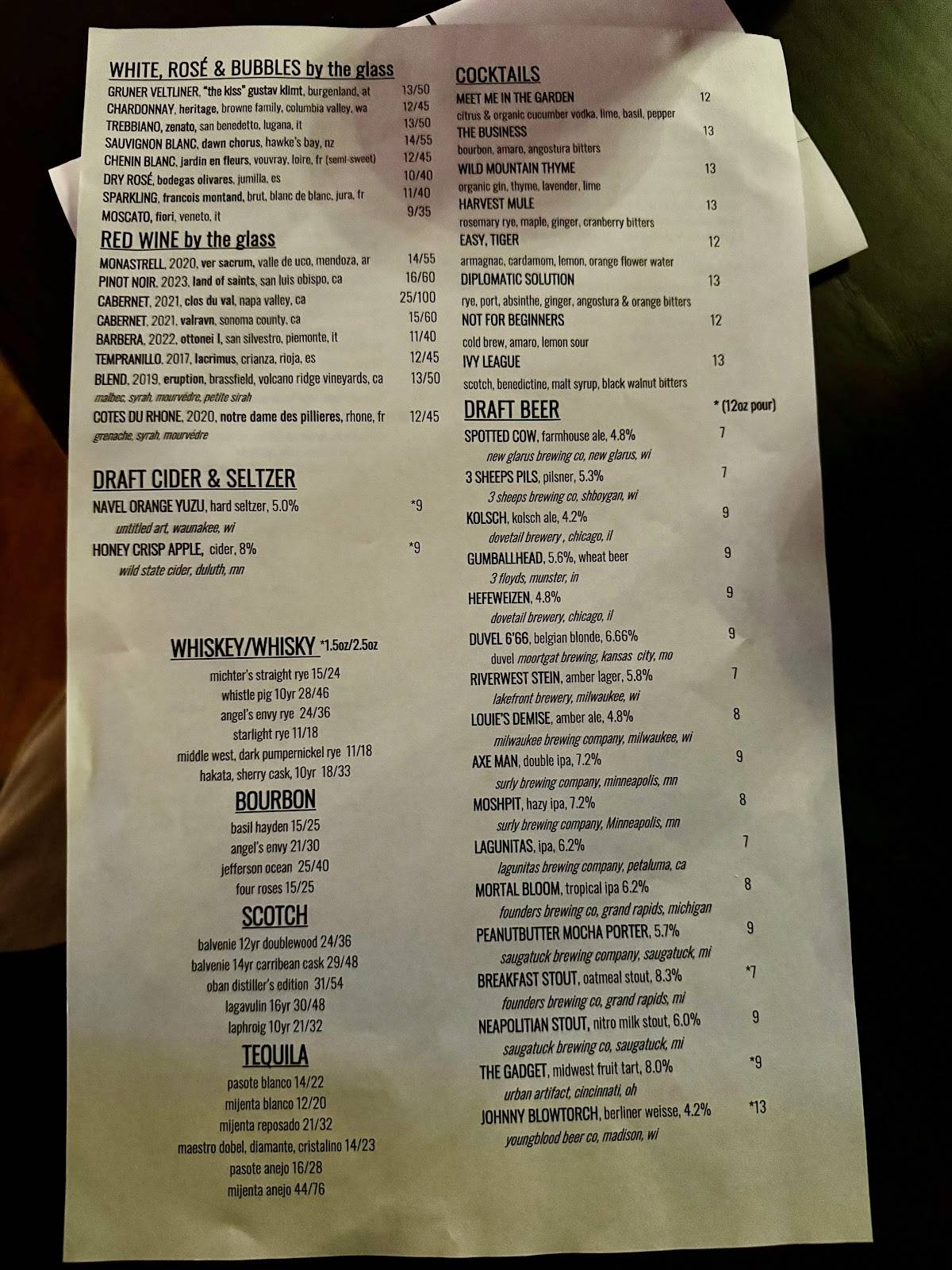 Menu at I.d. pub & bar, Delafield
