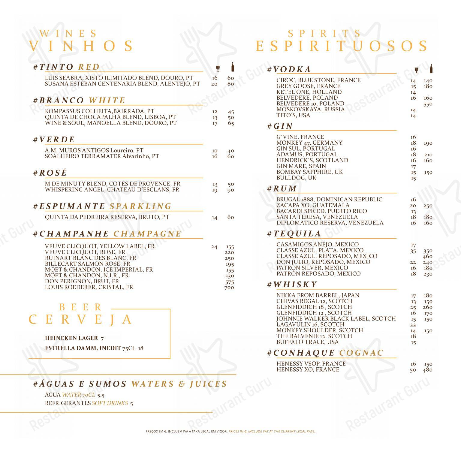 Menu em ICON Bar & Rooftop Hyatt Regency, Lisboa
