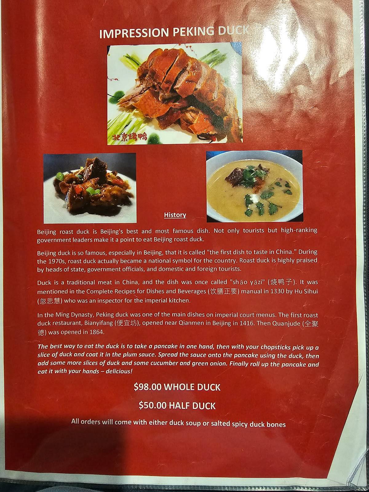 Menu at IMPRESSION Restaurant, Dunedin