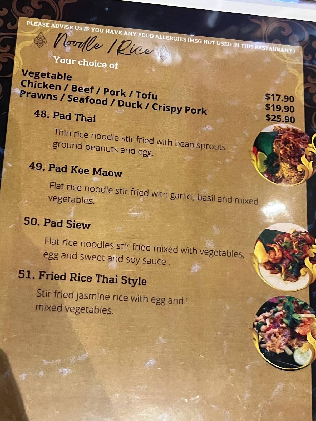 Menu at IN 2 THAI restaurant, Bungalow