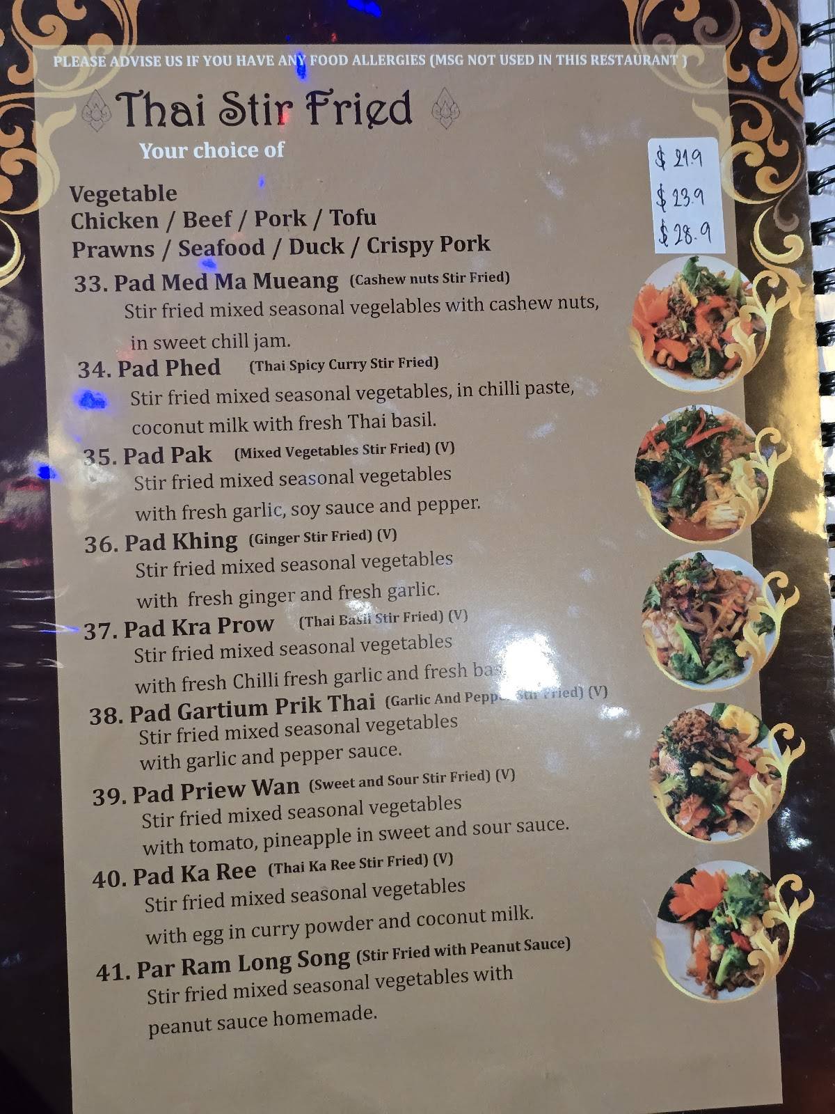 Menu at IN 2 THAI restaurant, Bungalow