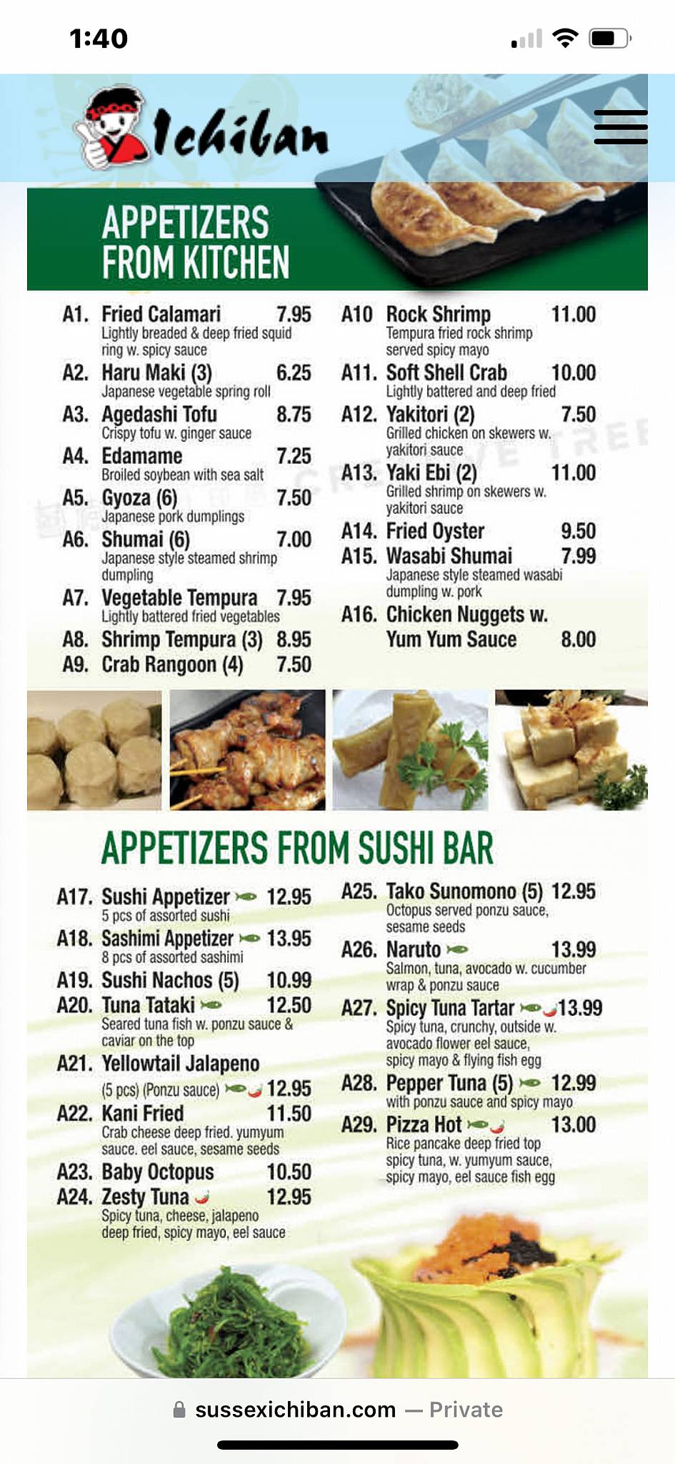 Menu at Ichiban 一番 Japanese Sushi & Steakhouse, Sussex, N65W24838 Main St