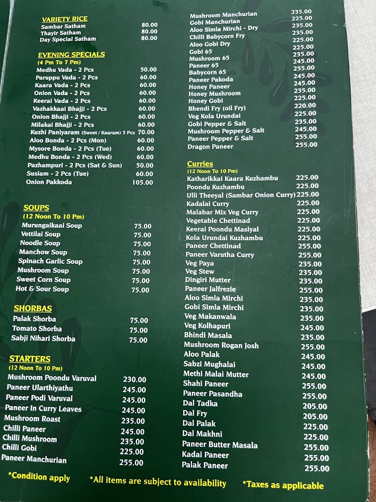 Menu at Idli Vada Sambar (VSI Estate), Chennai