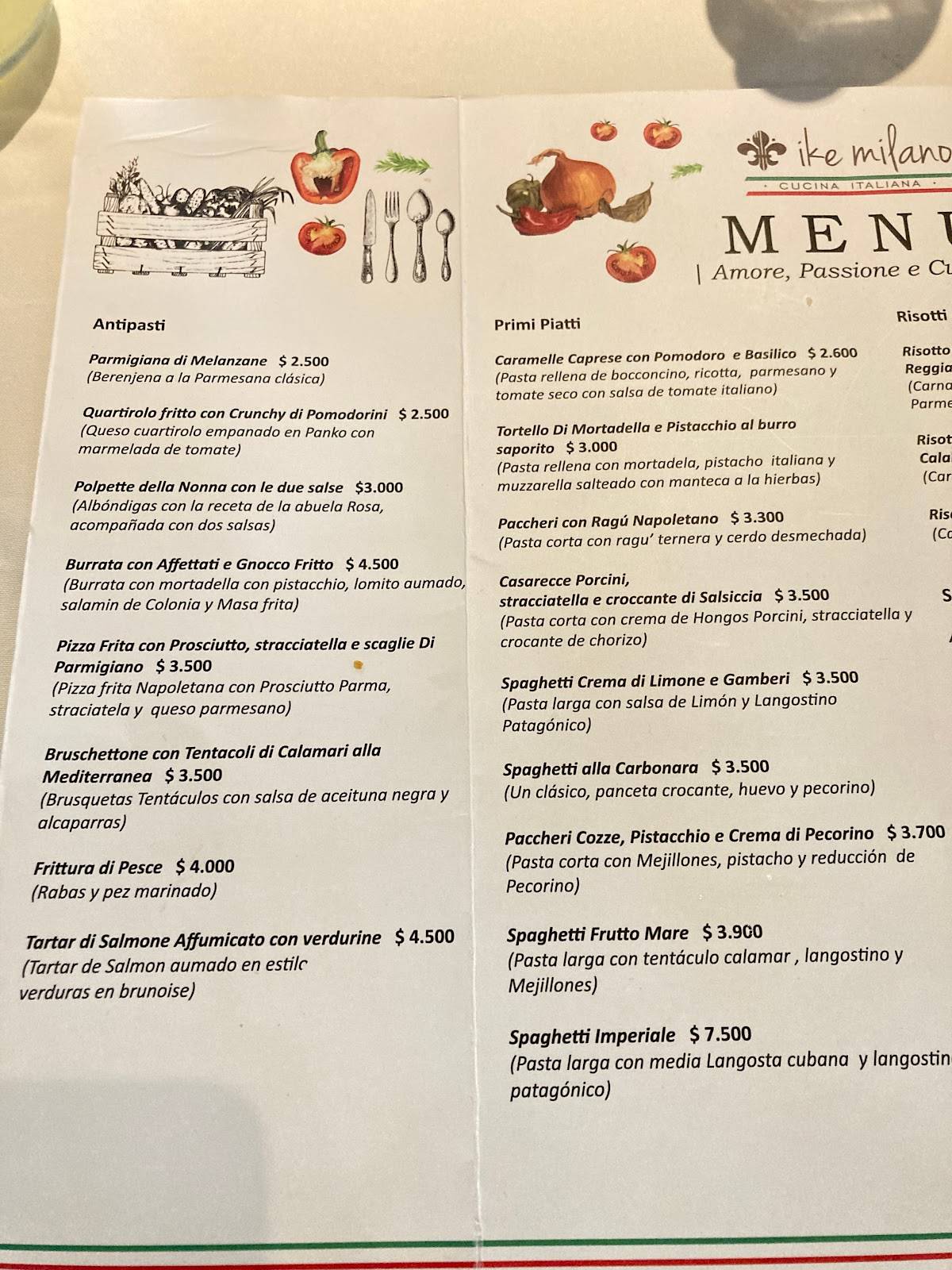 Carta del restaurante Ike Milano, San Isidro