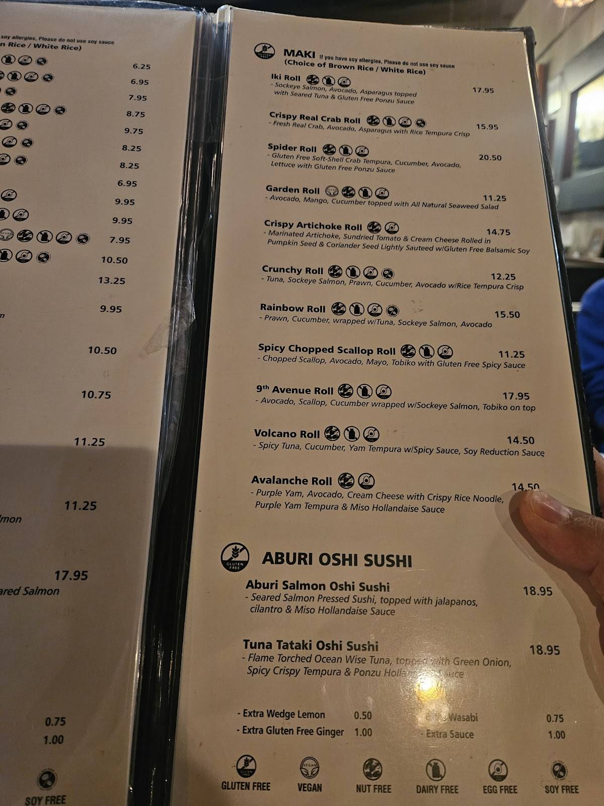 Menu at Iki Japanese Restaurant, Vancouver