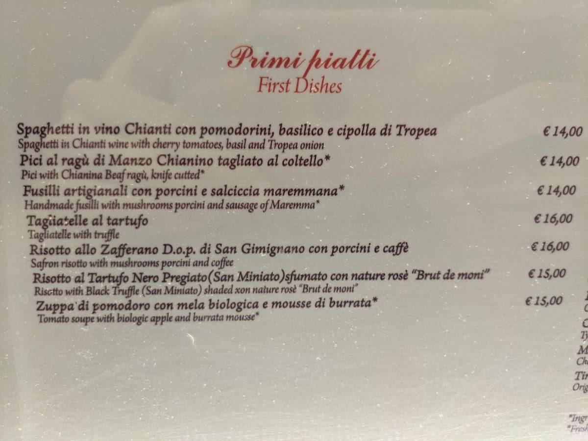 Menu da Il Ceppo Toscano ristorante, San Gimignano