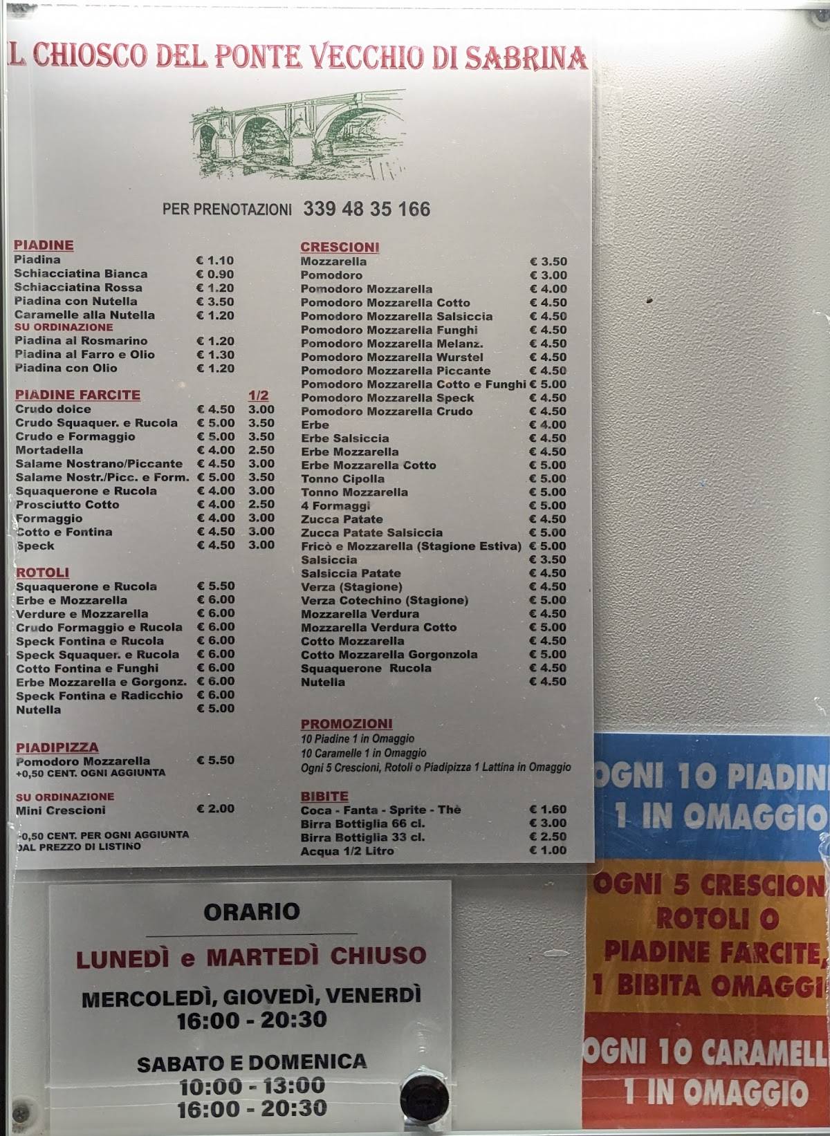 Menu da Il Chiosco Del Ponte Vecchio ristorante, Cesena