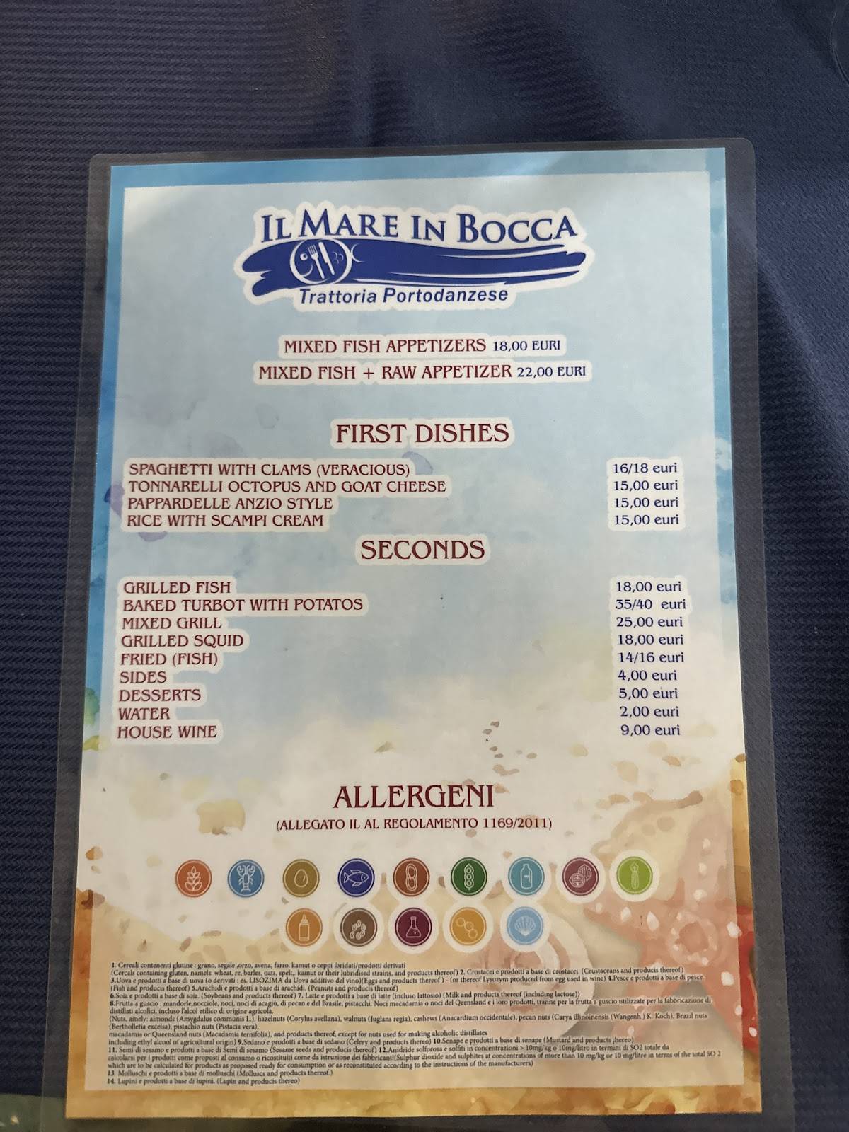 Menu da Il Mare In Bocca - Trattoria Portodanzese ristorante, Anzio ...