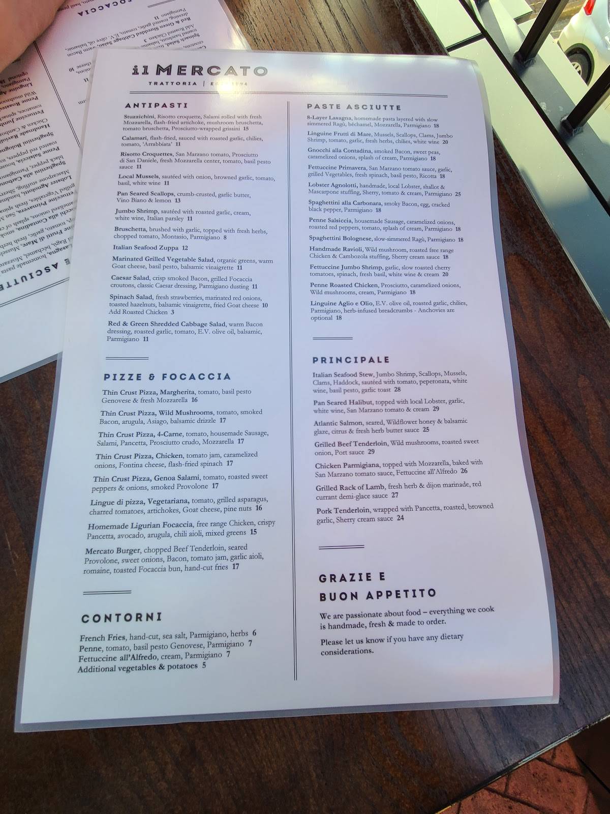 Menu at Il Mercato restaurant, Bedford