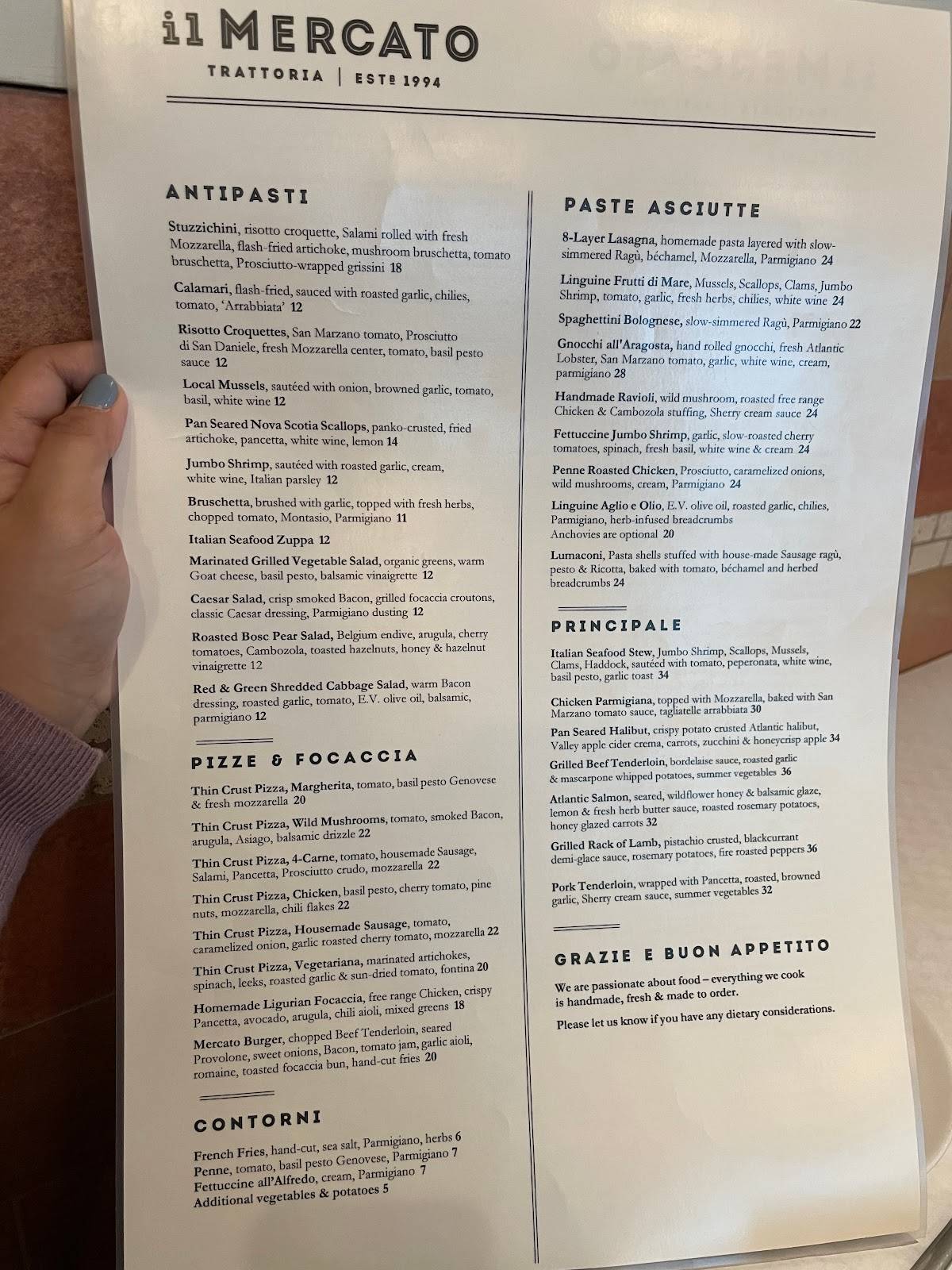 Menu at Il Mercato restaurant, Bedford