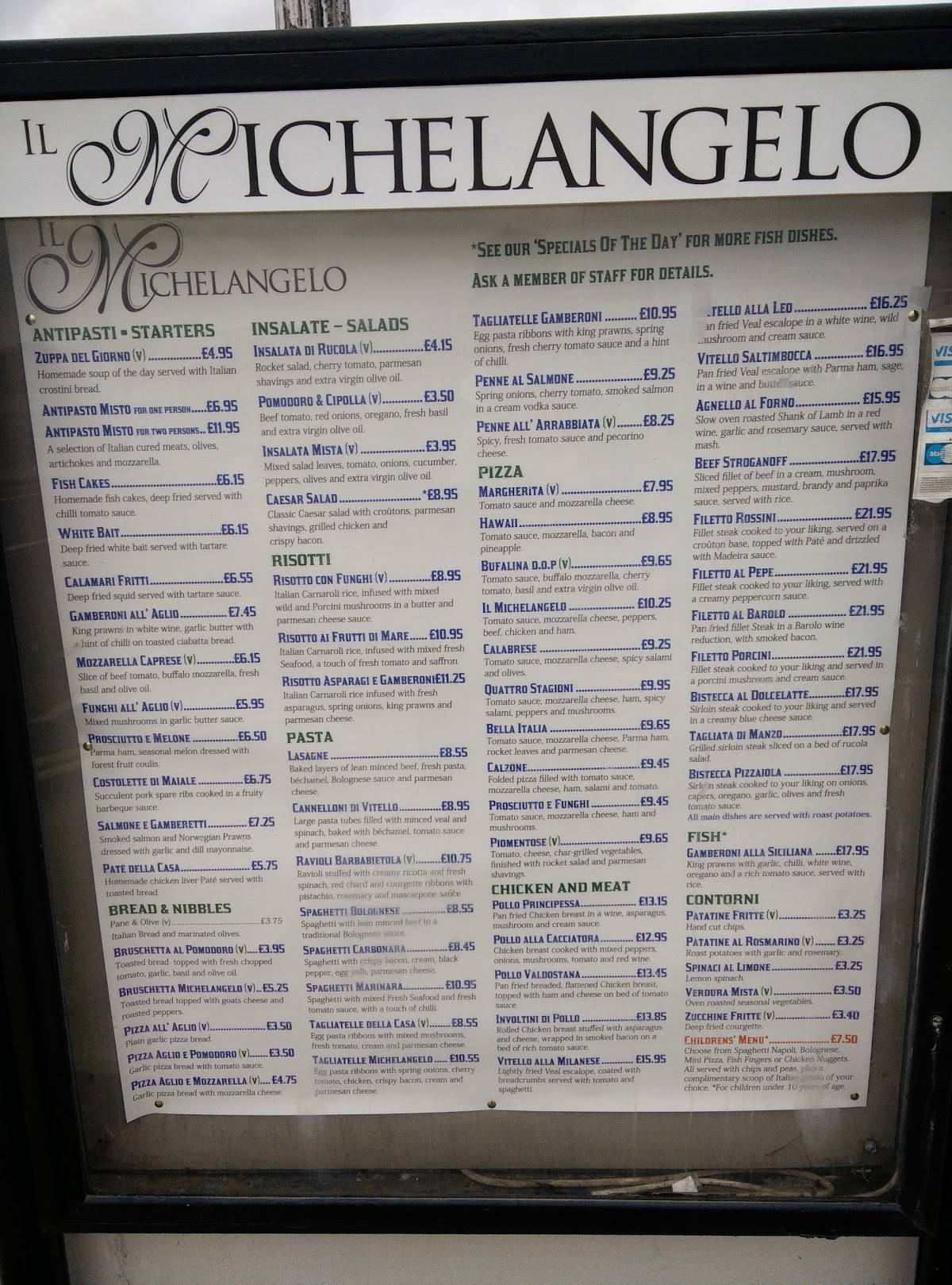 Menu at Il Michelangelo Weston pizzeria, Weston-super-Mare