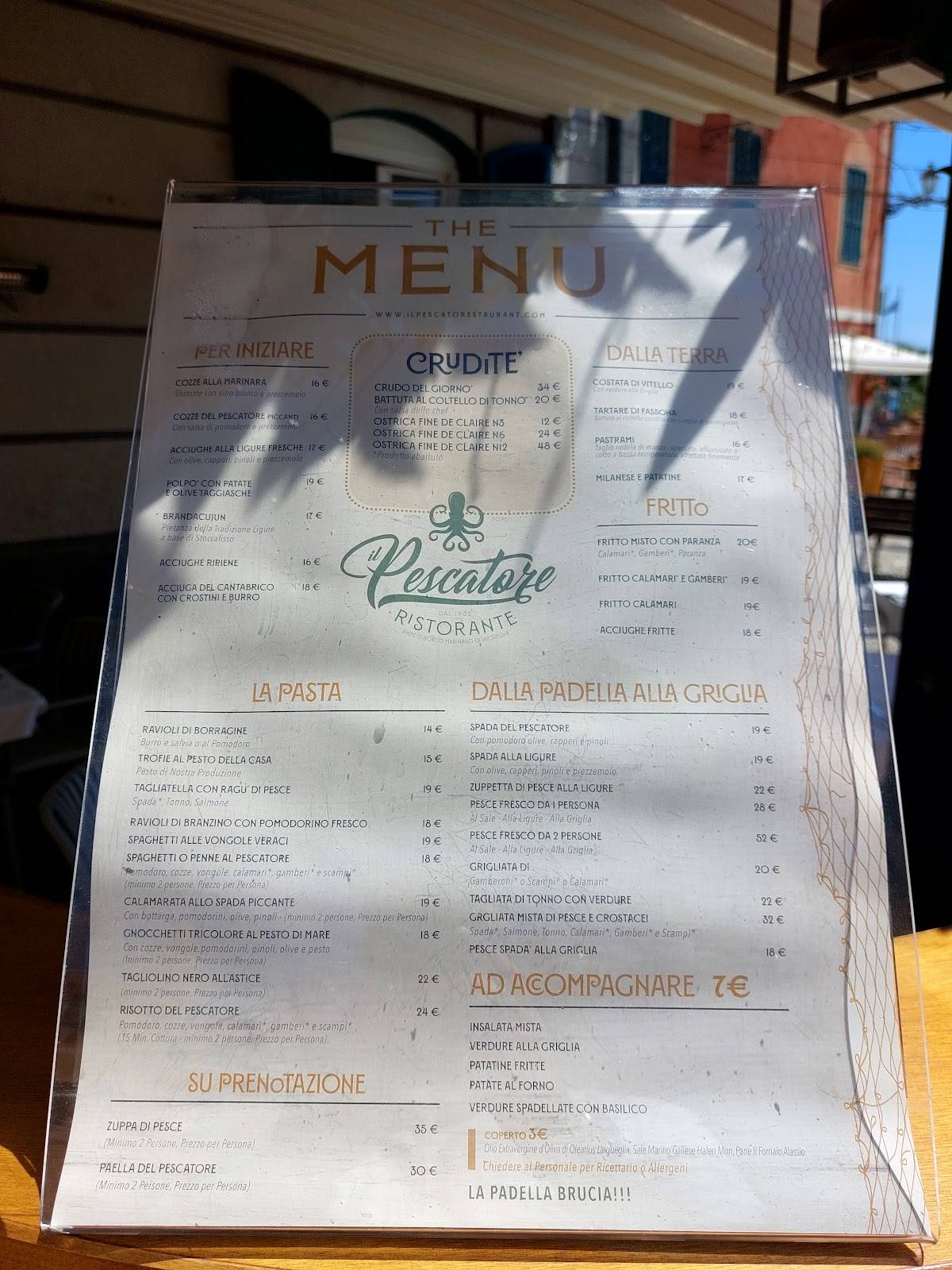 Menu da Il Pescatore ristorante, Laigueglia