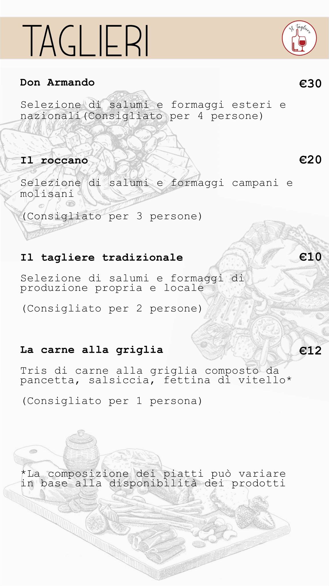 Menu da Il Tagliere - Roccamonfina ristorante, Roccamonfina