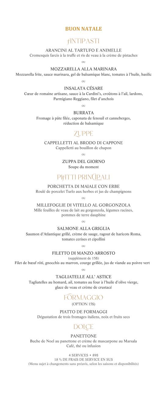 Menu at Il Teatro restaurant, Québec City