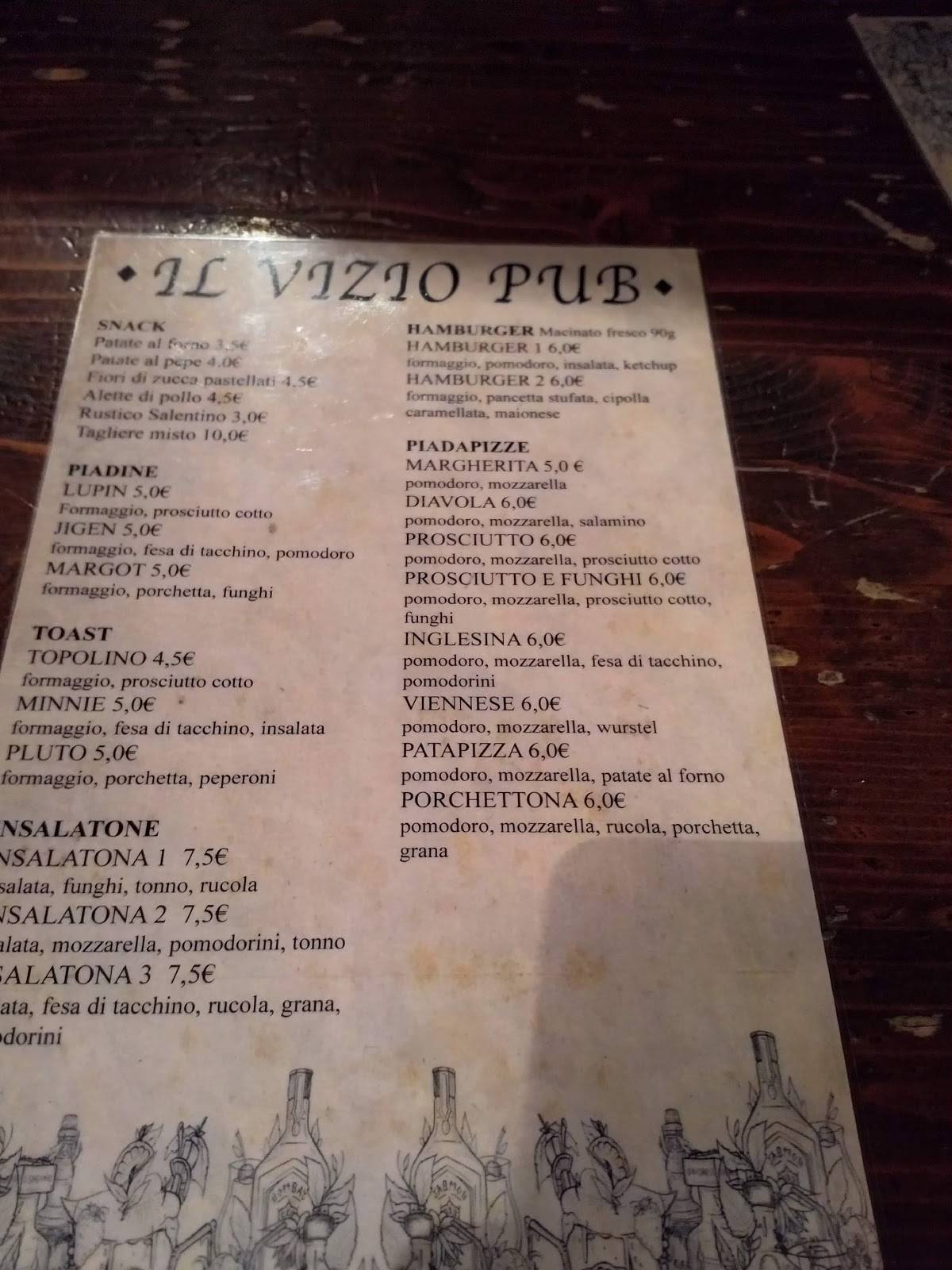 Menu da Il Vizio pub & bar, Padova, Via S. Biagio