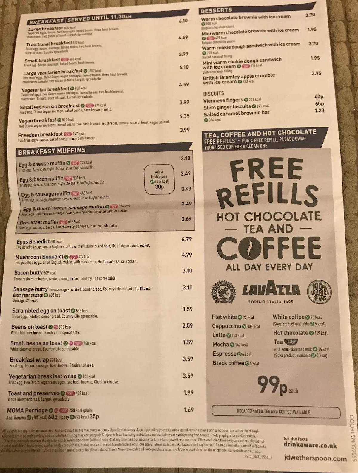 Menu at The Admiral Collingwood - JD Wetherspoon pub & bar, Ilfracombe