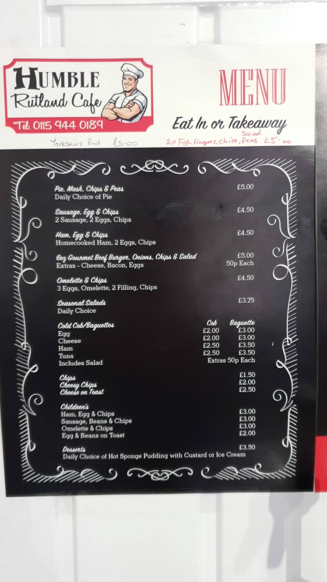 Menu at The Humble Rutland Cafe, Ilkeston