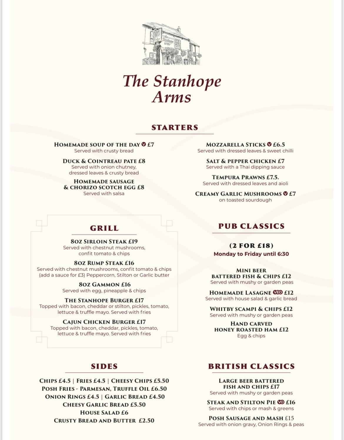 Menu at The Stanhope Arms pub & bar, Ilkeston