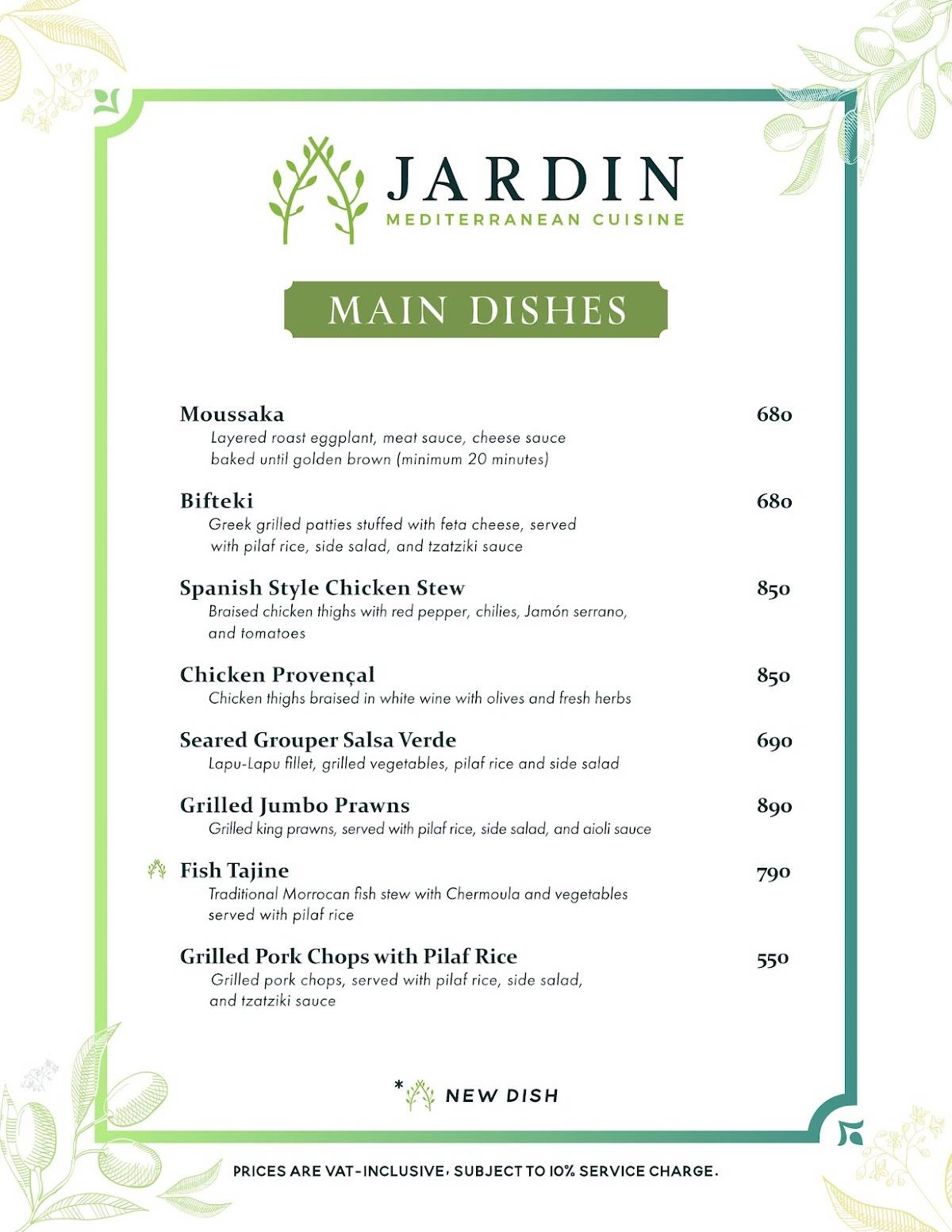 Menu at Jardin Mediterranean Restaurant, Iloilo City