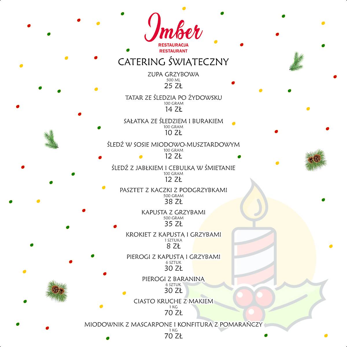 Menu at Imber restaurant, Łódź