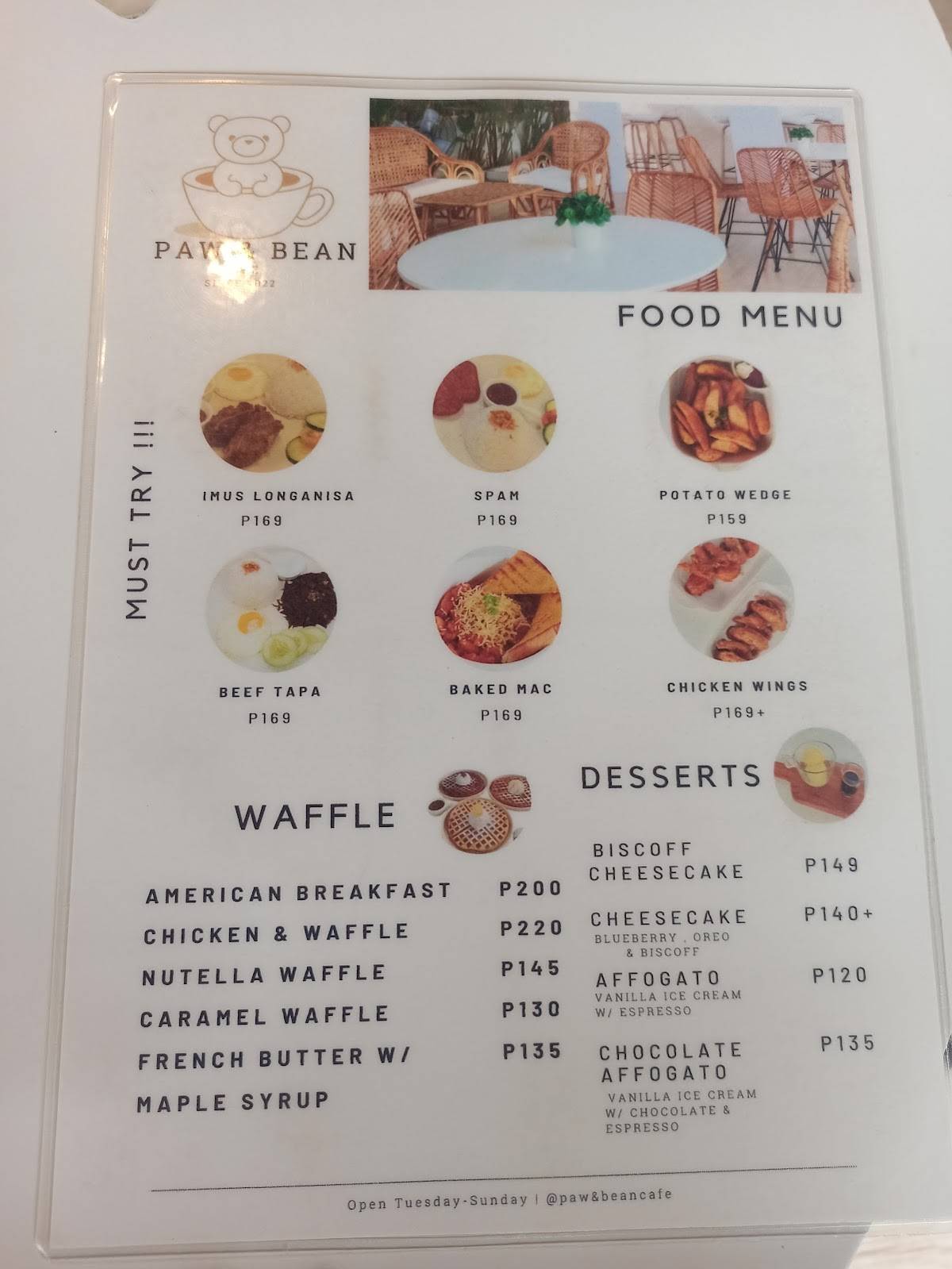 Menu at Paw & Bean Cafe, Imus
