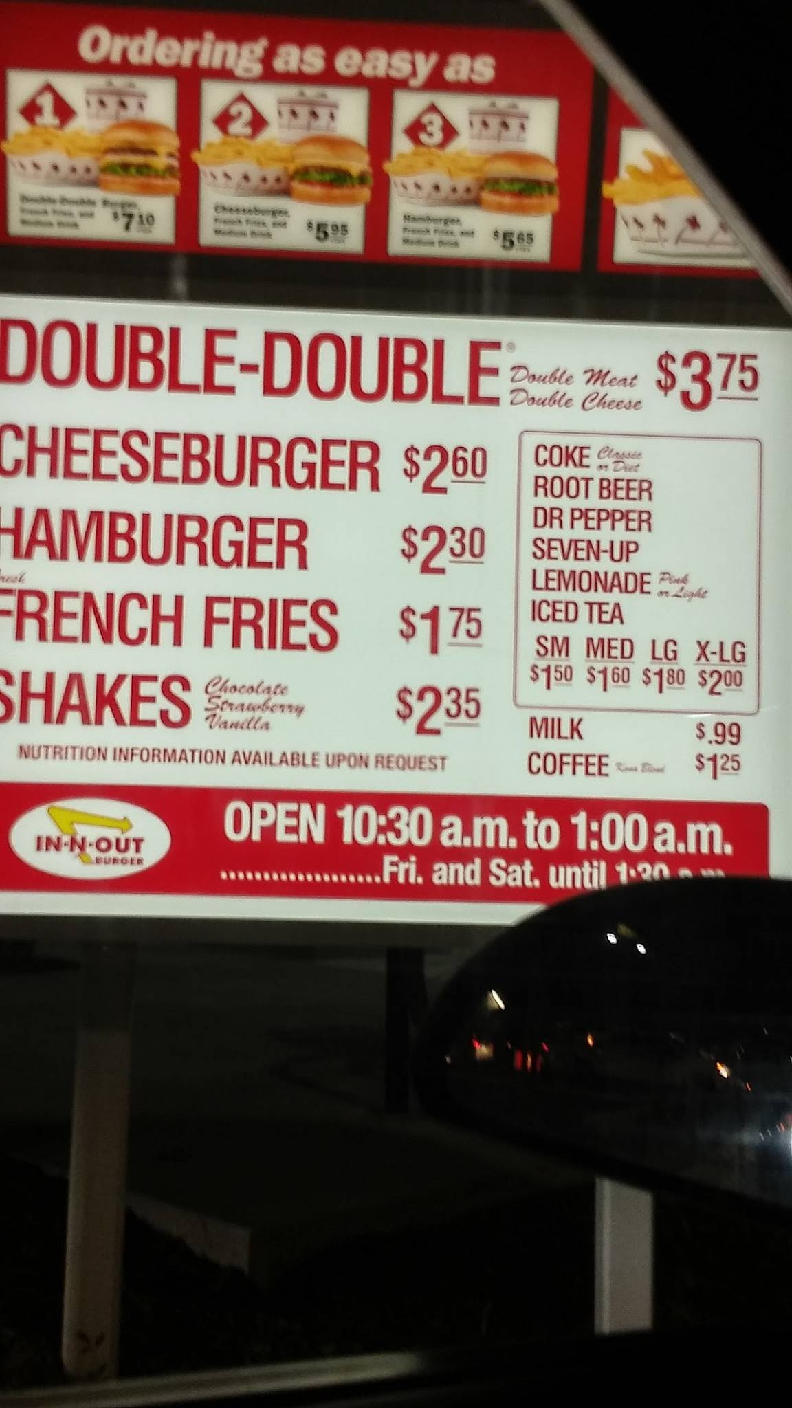 Menu at In-N-Out Burger fast food, Ukiah