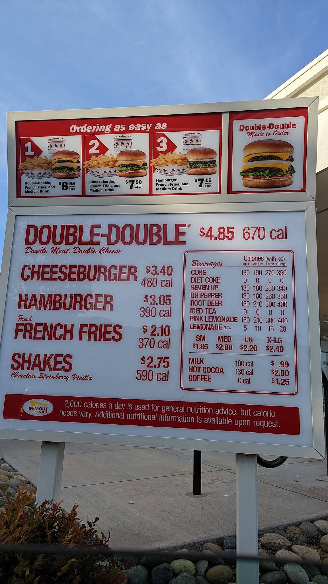 Menu at In-N-Out Burger fast food, Ukiah