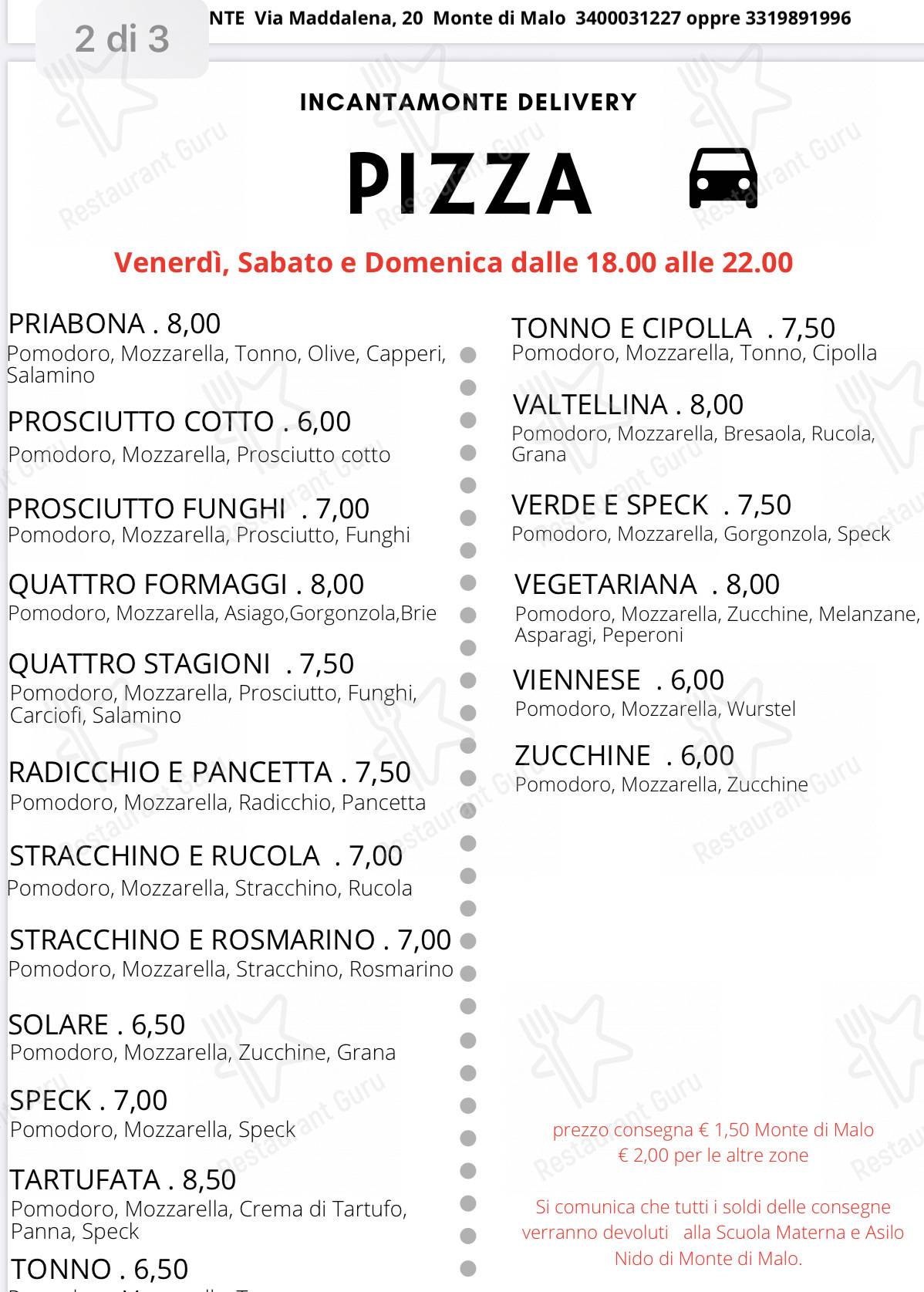 Menu da IncantaMonte pizzeria, Monte di Malo