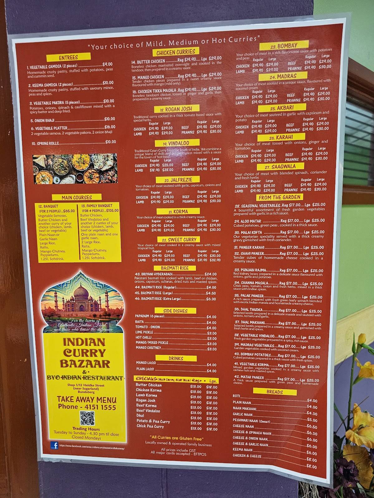 Menu at Indian Curry Bazaar & Take Away restaurant, Avoca