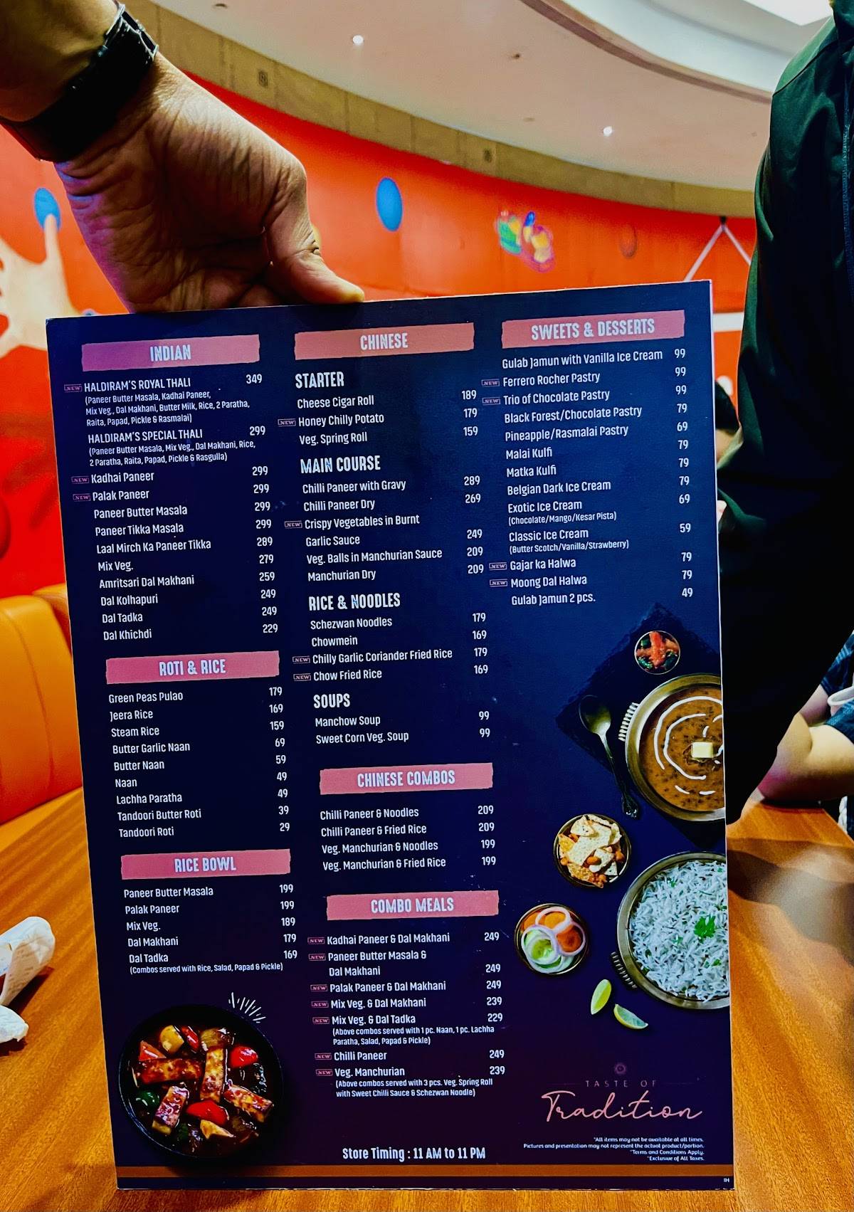 Menu at Haldiram's, Indore, International Airport