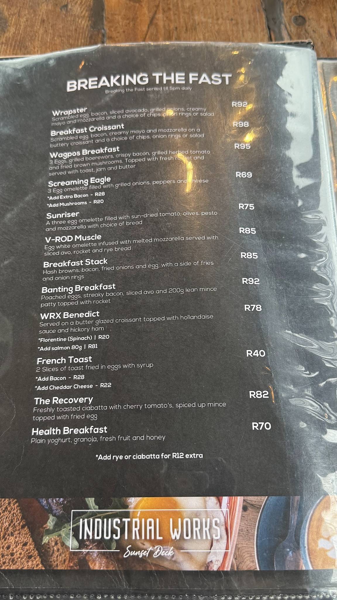 Menu at Industrial Works restaurant, Centurion