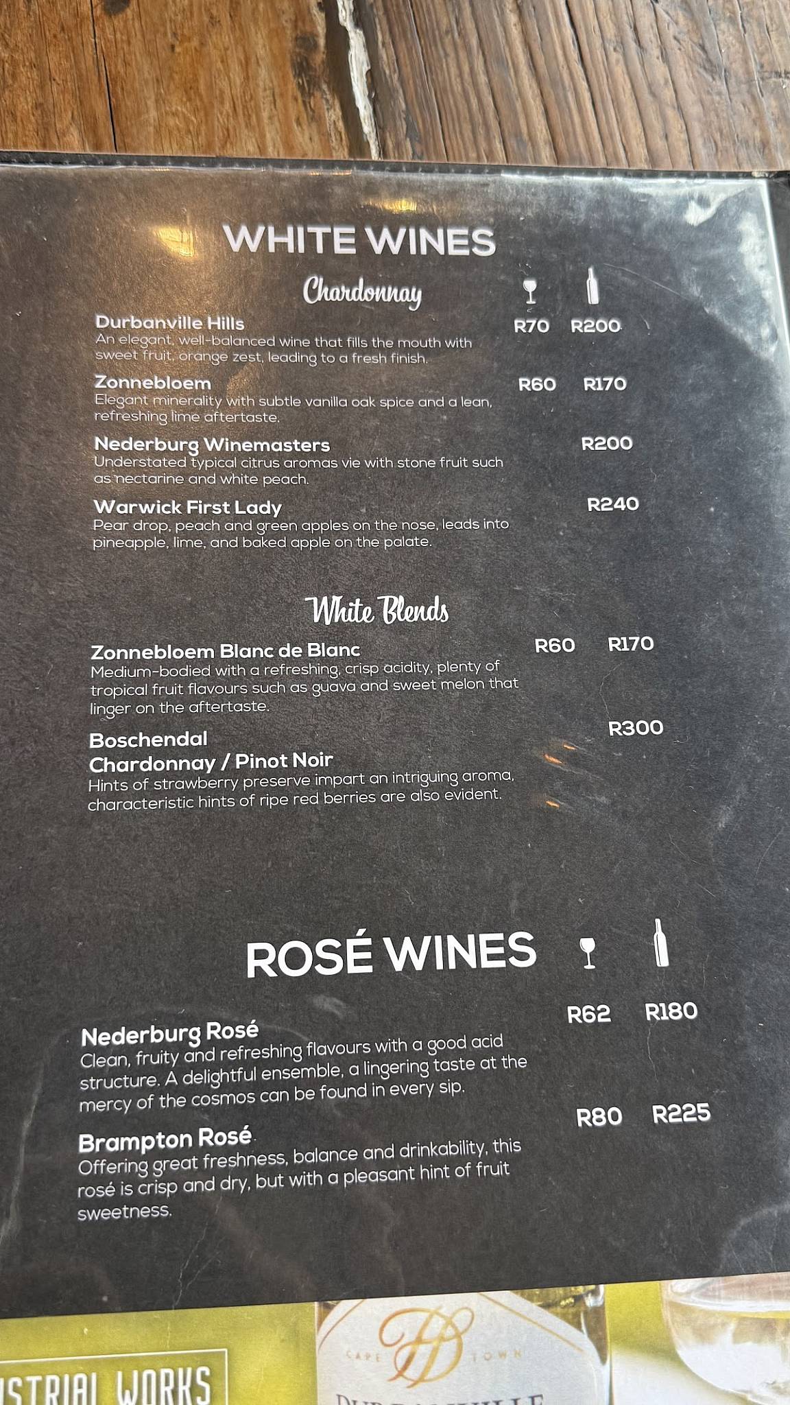 Menu at Industrial Works restaurant, Centurion