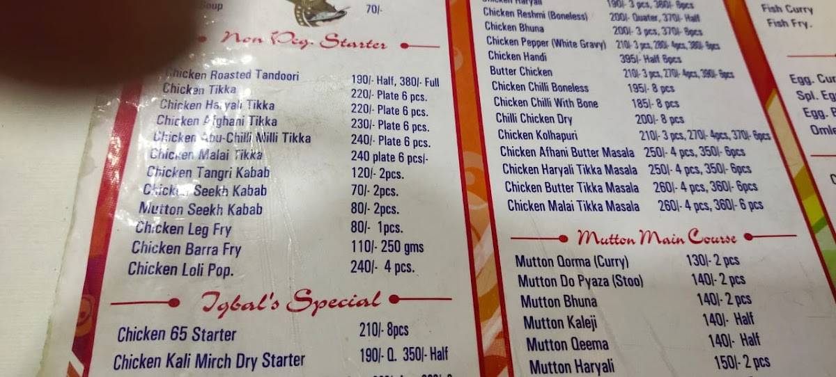 Menu at Iqbal Hotel, Raebareli, Raebareli