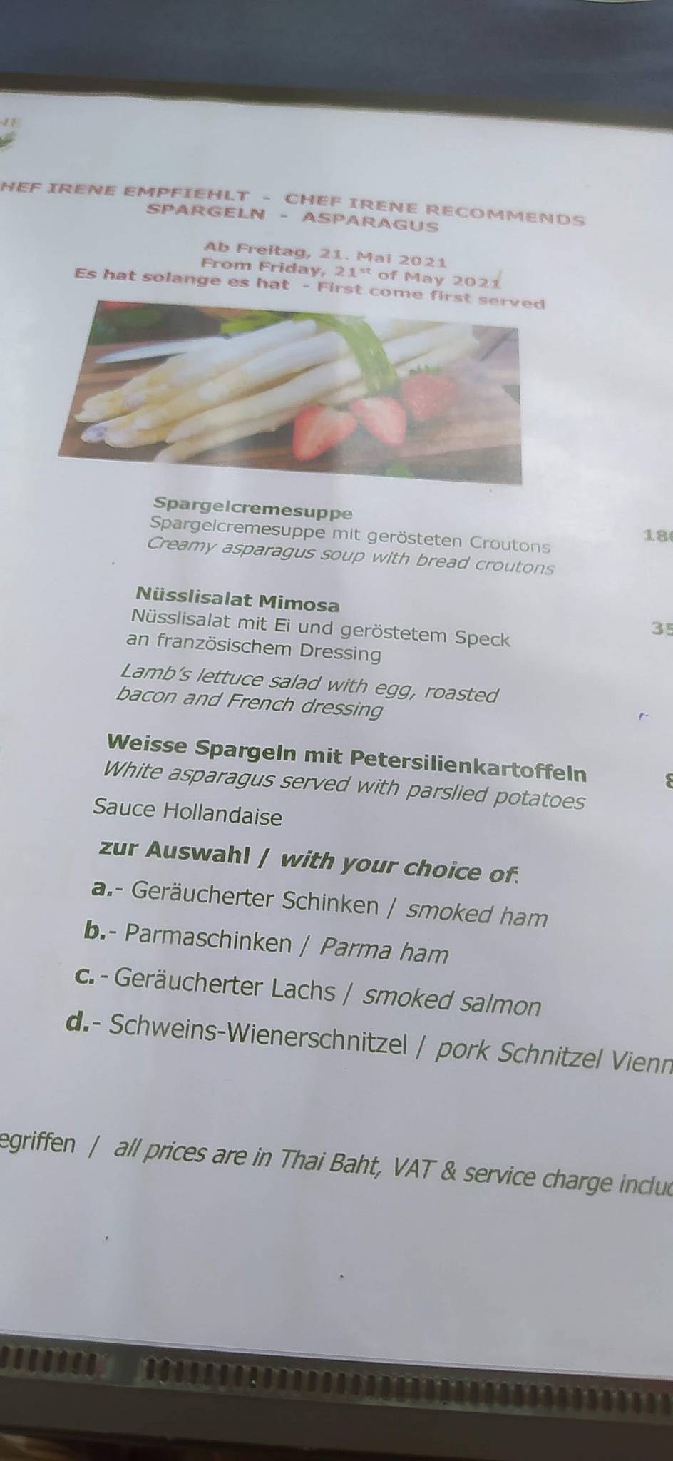 Menu at Irene Rеstaurant restaurant, Hua Hin