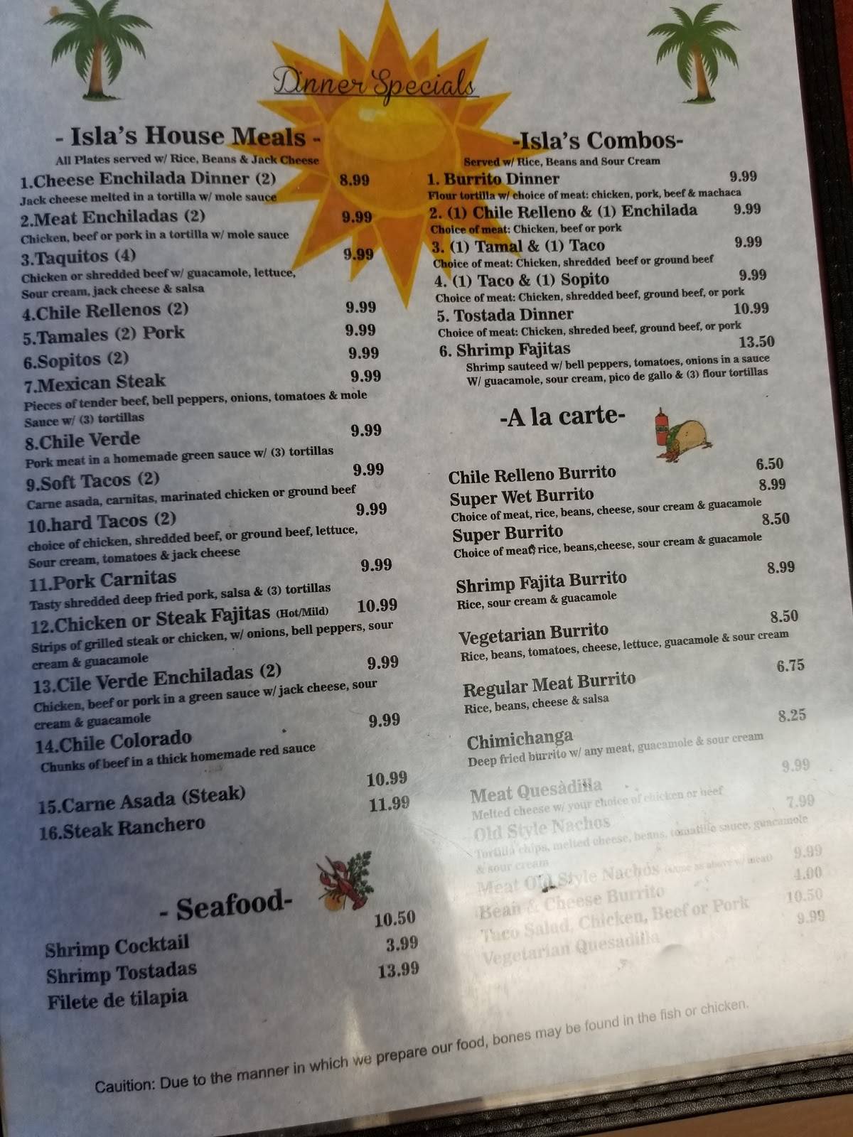 Menu at Isla Bonita restaurant, Bethel Island