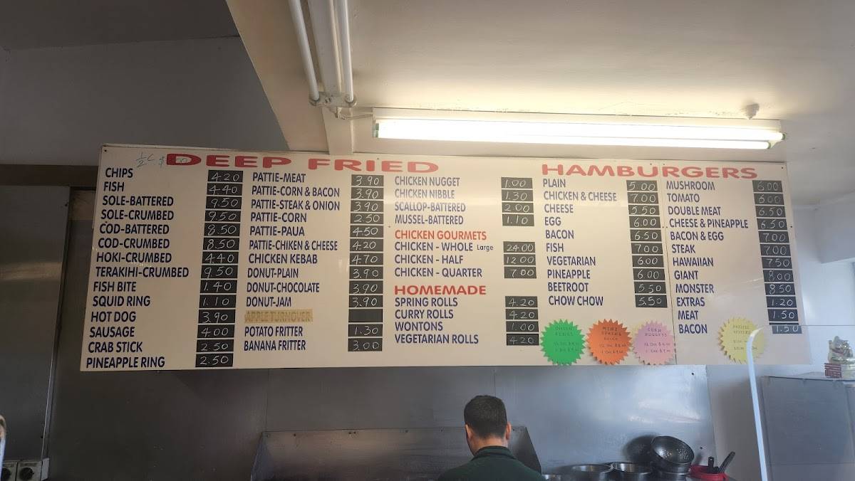 Menu at Islington Fish & Chips restaurant, Christchurch