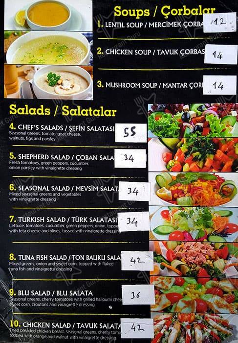 Menu at Blu Kitchen, Istanbul
