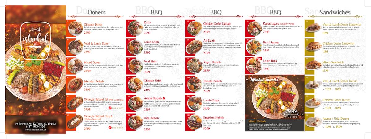 Carta del restaurante Istanbul Kebab House, Toronto, 90 Eglinton Ave E