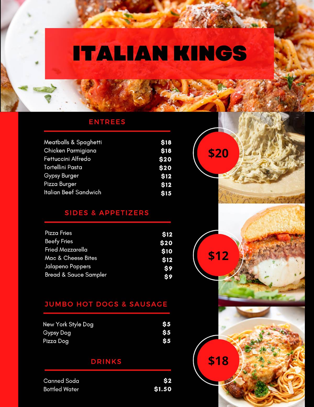 Menu at Italian Kings (Food Truck) restaurant, Houston