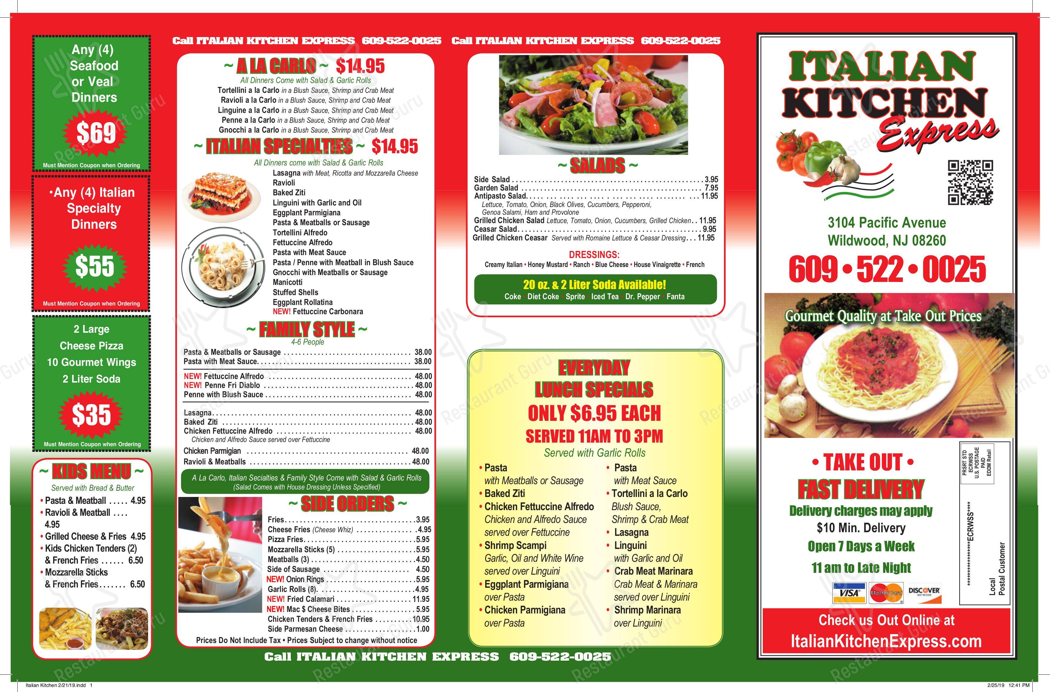 Menu at Italian Kitchen Express pizzeria, Wildwood