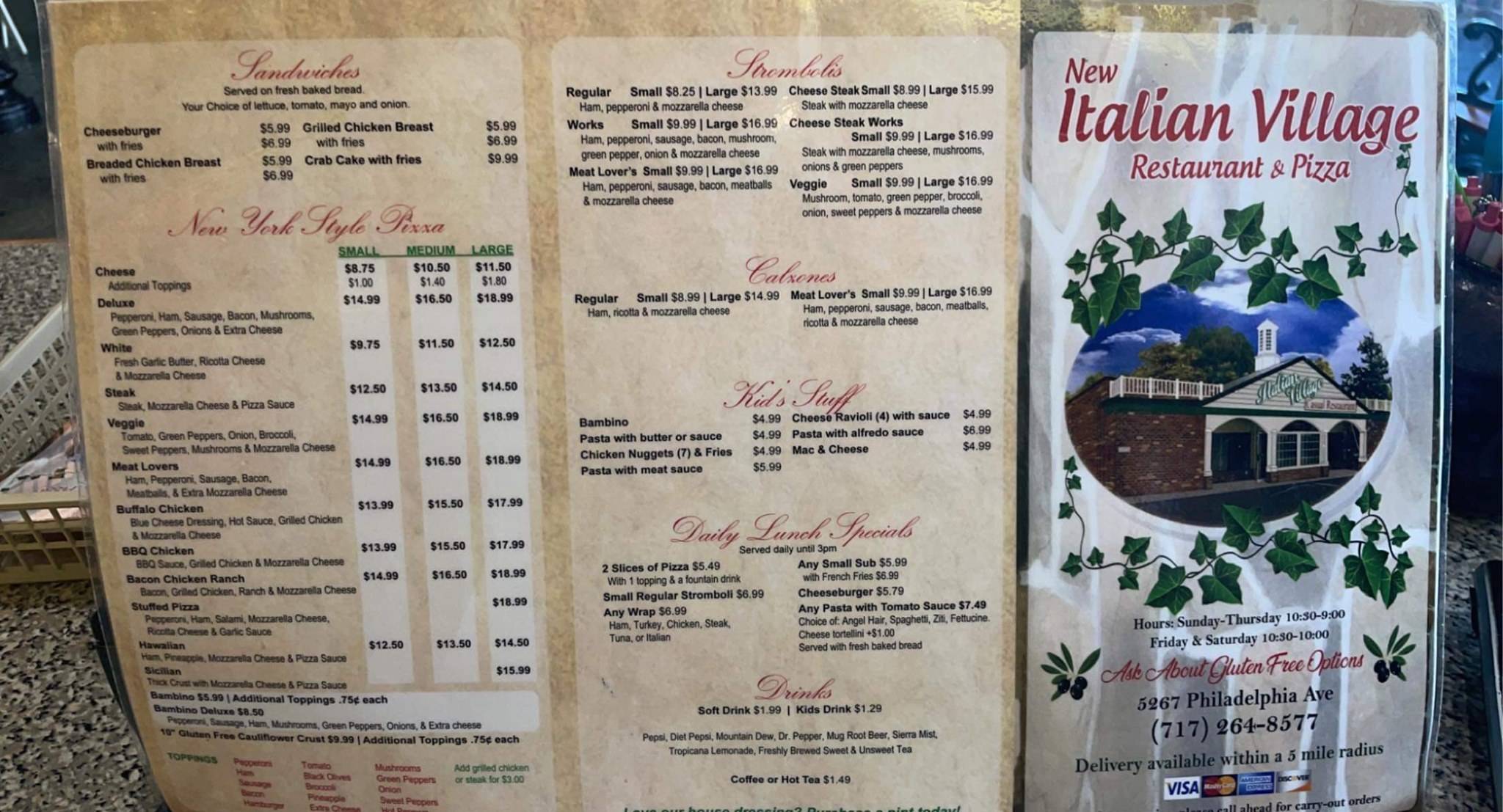 Menu at Italian Village Restaurant & Pizza, Chambersburg, Philadelphia Ave