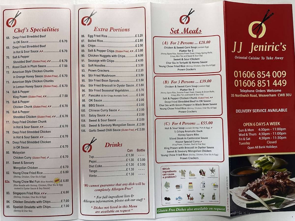 Menu at J J FRESH COOK (jenirics) restaurant, Northwich