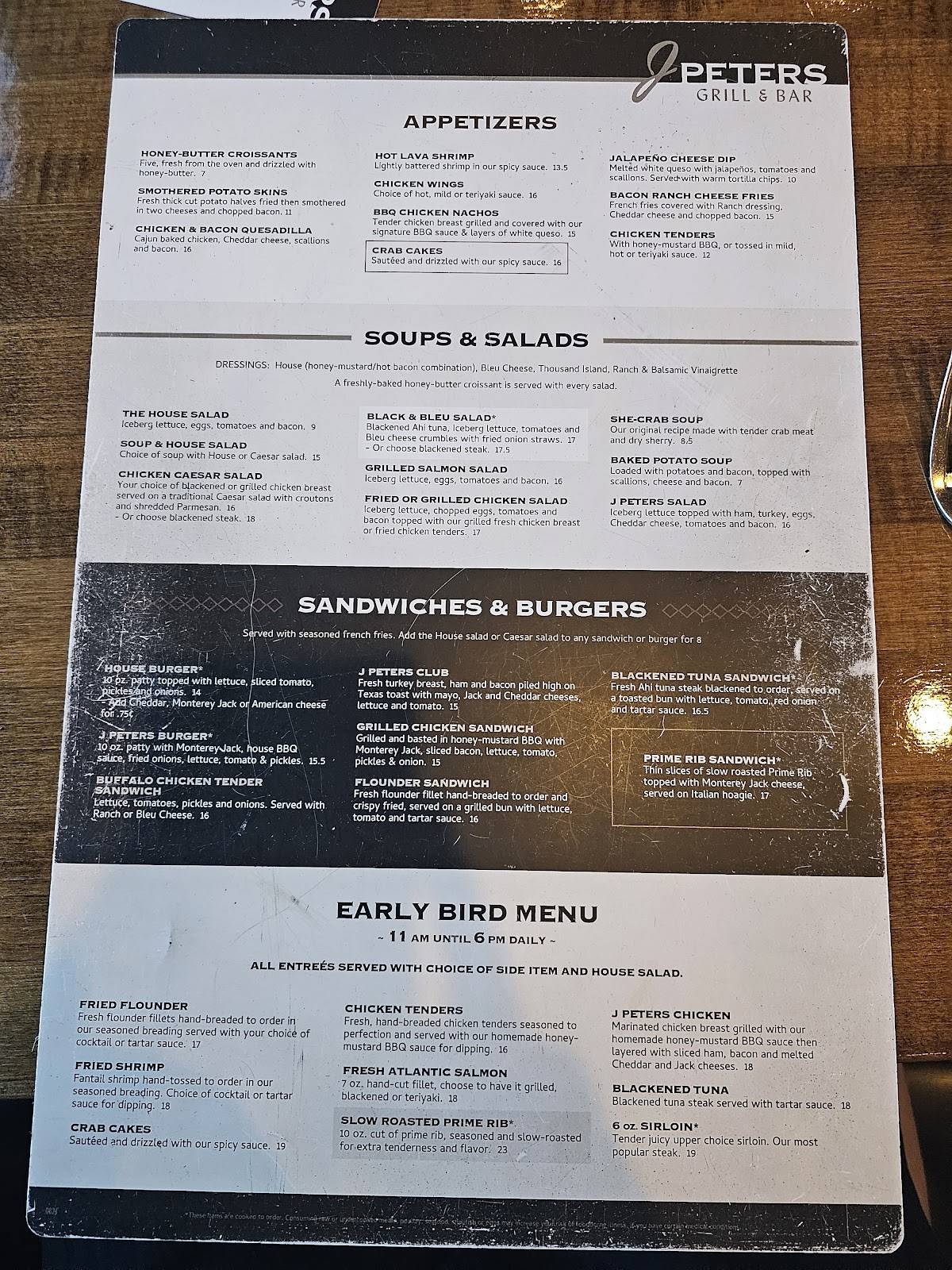Menu at J Peters Grill & Bar - Carolina Forest, Myrtle Beach