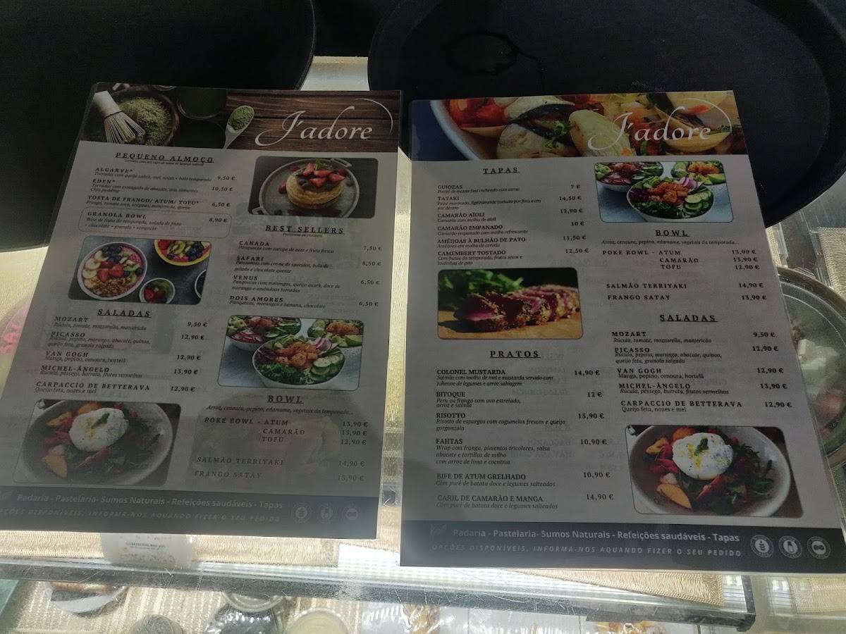 Menu at J'Adore restaurant, Monte Gordo