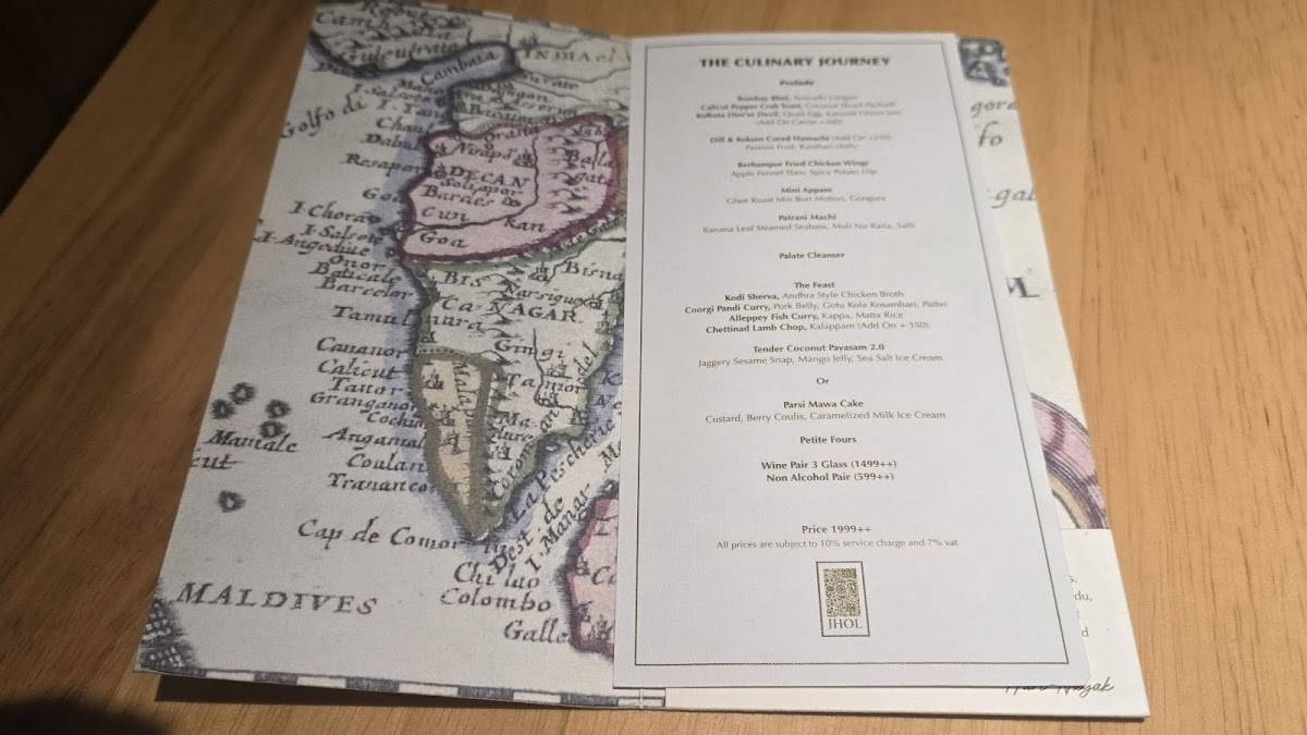 Menu at JHOL Coastal Indian Cuisine restaurant, Bangkok