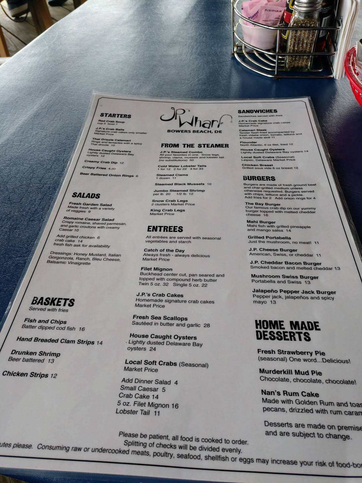 Menu at JP's on the Wharf pub & bar, Bowers