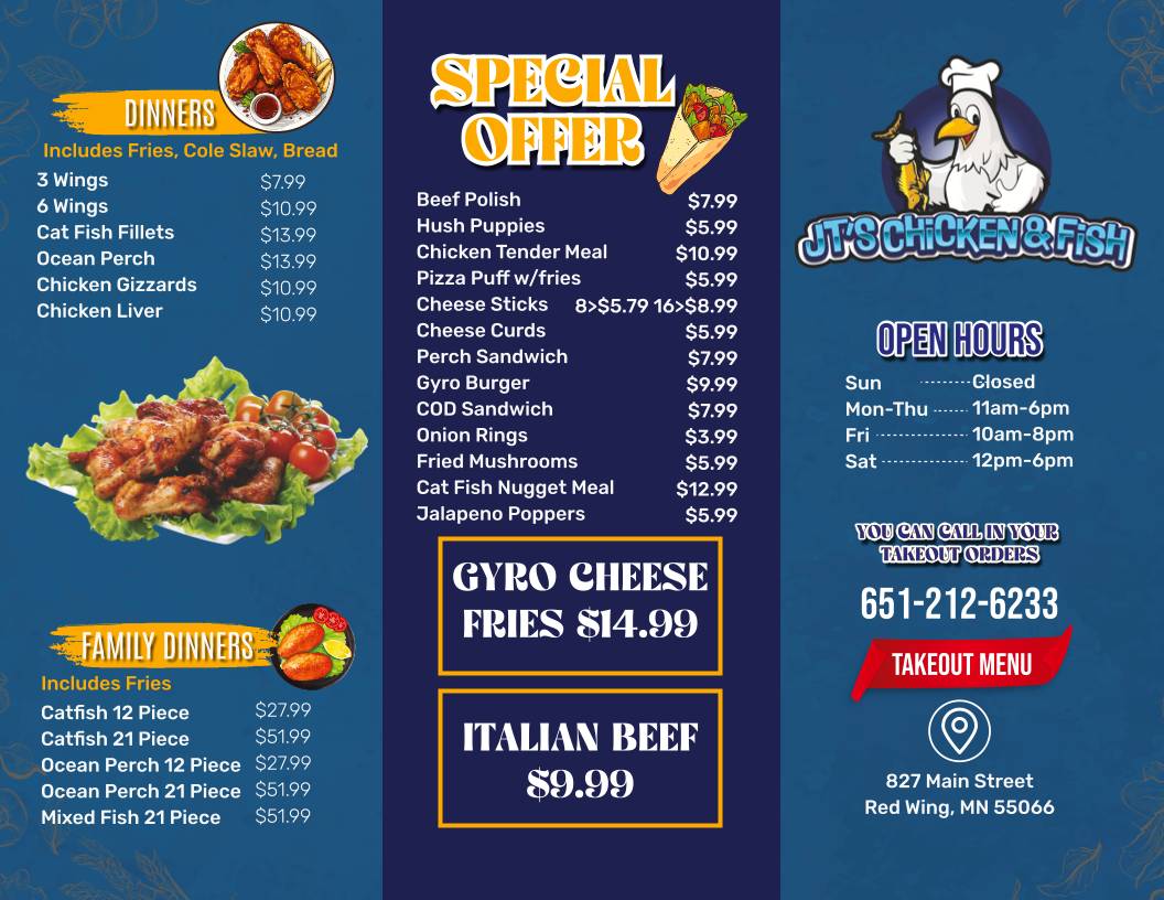 Carta del restaurante JT'S Chicken & Fish, Red Wing