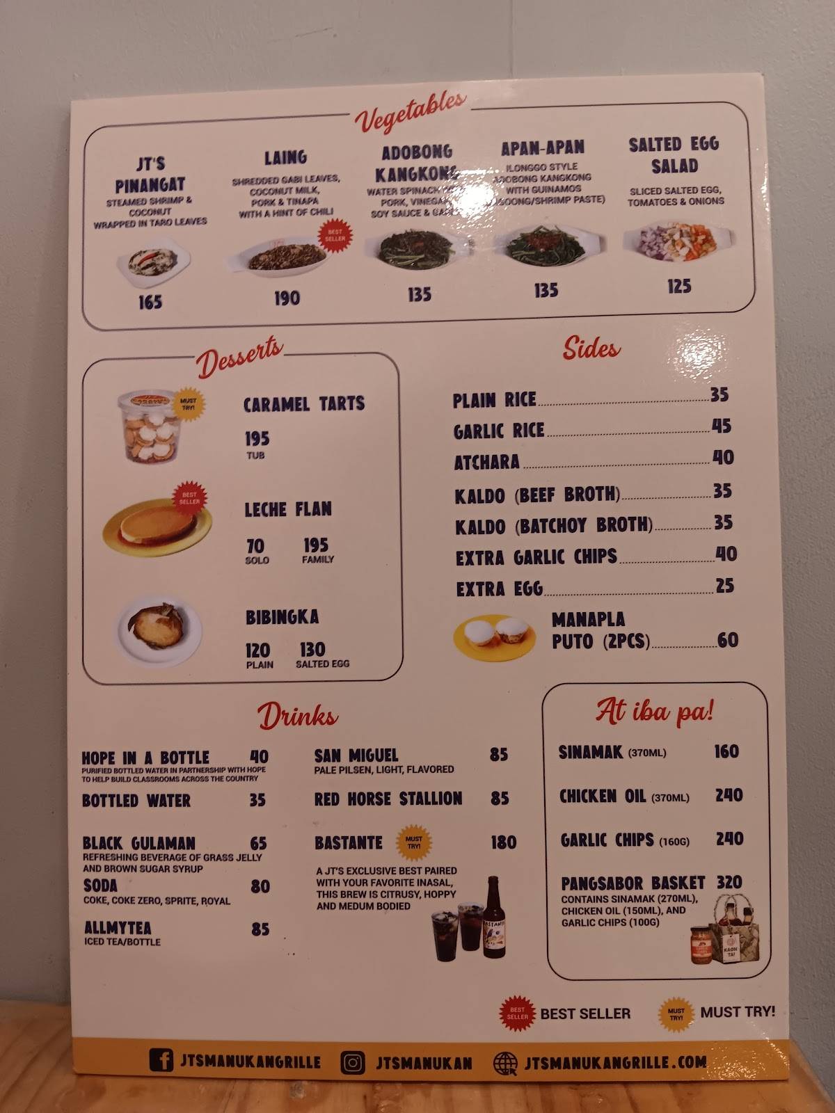 Carta del restaurante JT's Manukan Grille Malabon (LTO Caloocan), Caloocan